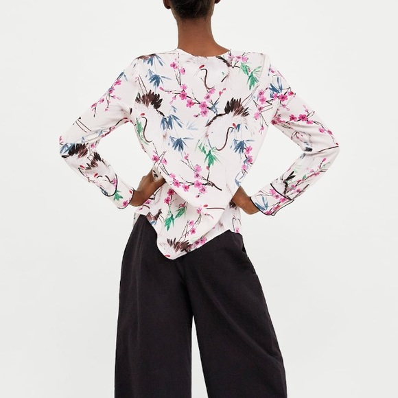 Zara | Tops | Zara Print Blouse With Ruffle | Poshmark